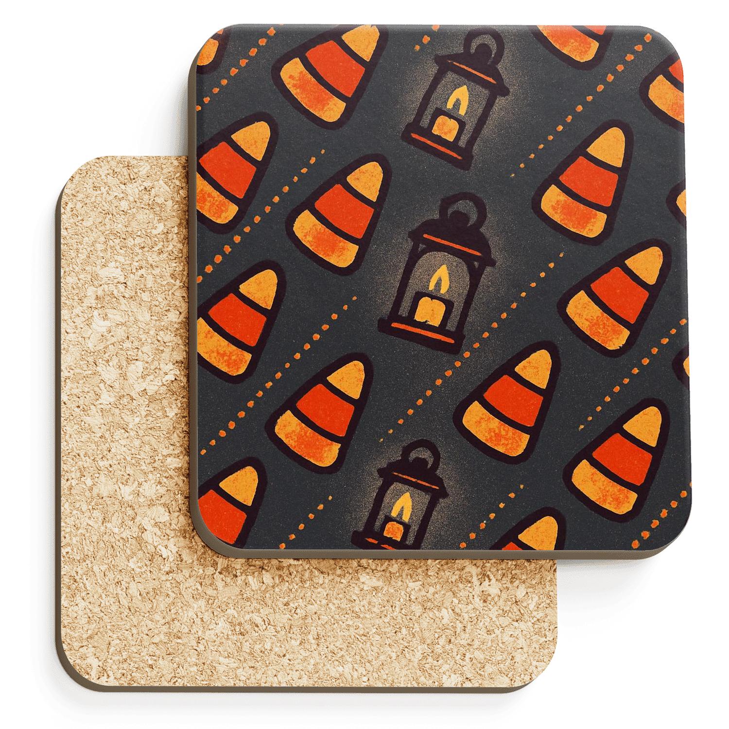 Diagonal Candy Corn Array with Lantern Clusters Square Coaster – Chuakoo
