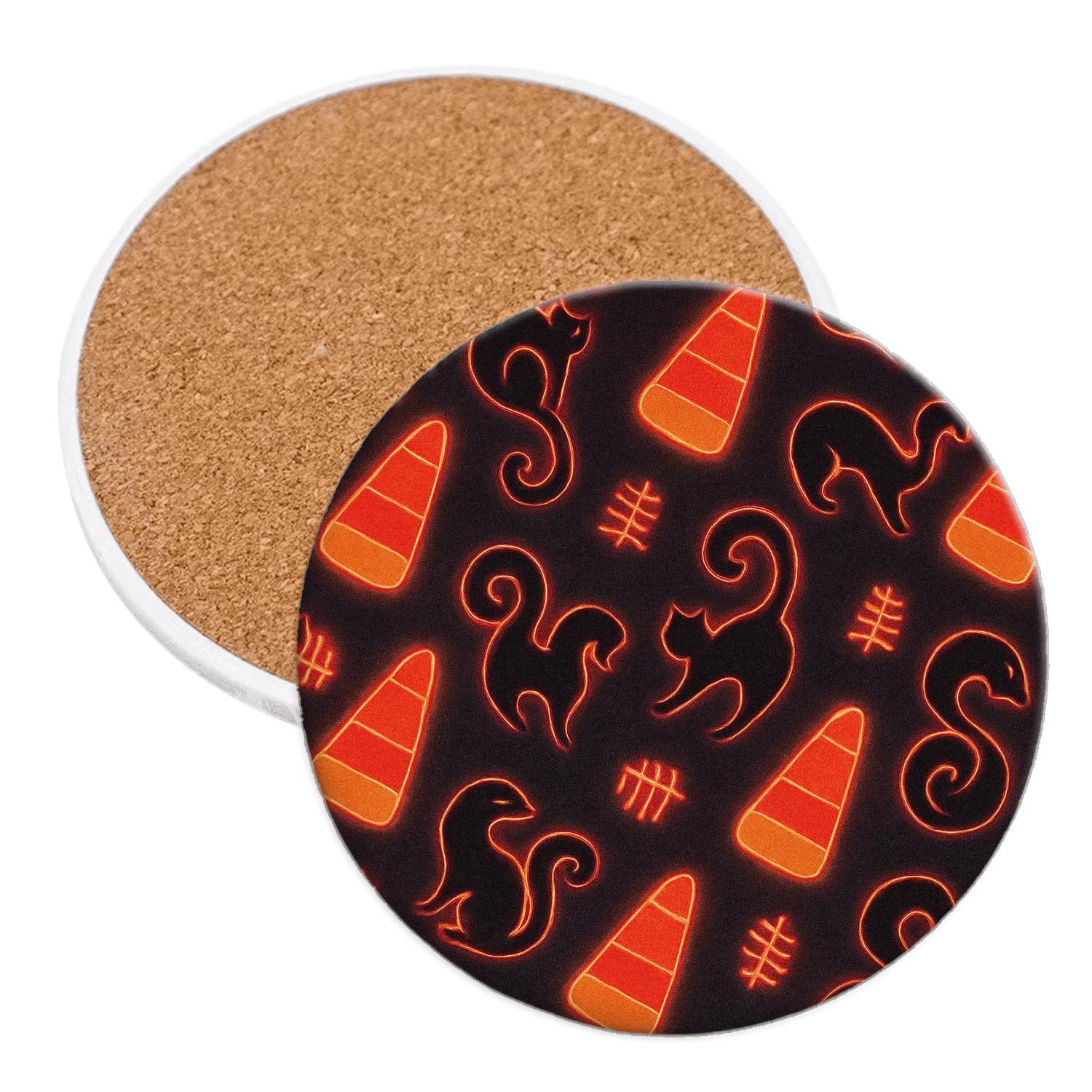 Candy Corn Diagonal Array with Cat Shadows Circle Coaster – Chuakoo