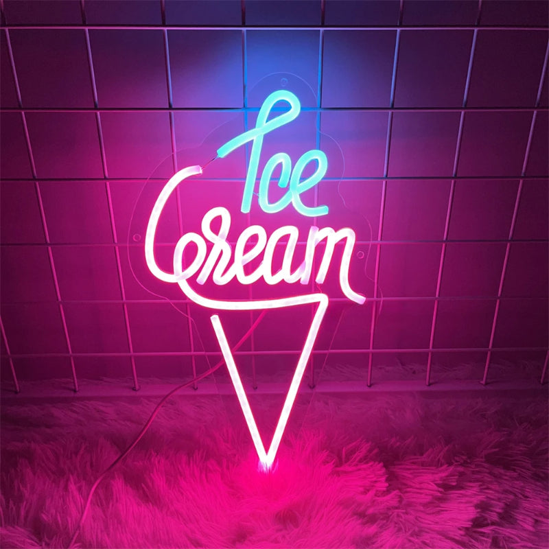 Glowing Scoop Neon LED Ice Cream Sign – Personalized Mirror