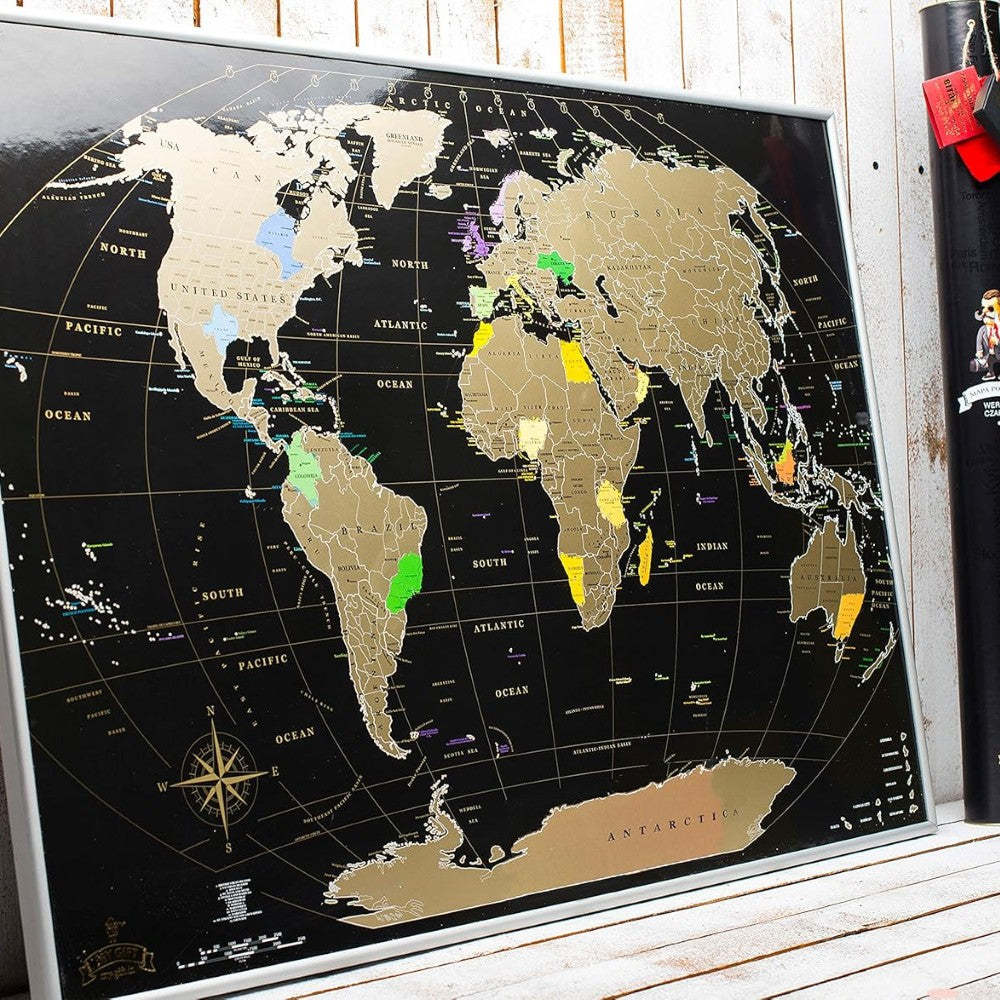 Large Scratch Off World Travel Map – Globe Flags