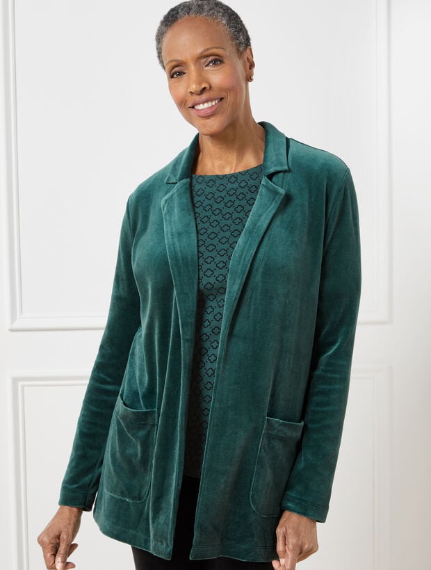 Luxe Velour Notch Collar Cardigan SPRUCE GREEN – 2025 BEST SALE