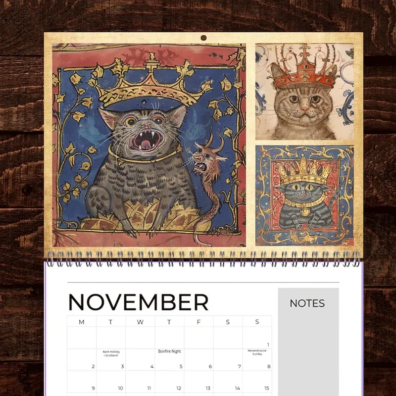 Medieval Cats with Crowns Calendar 2026 – konluka