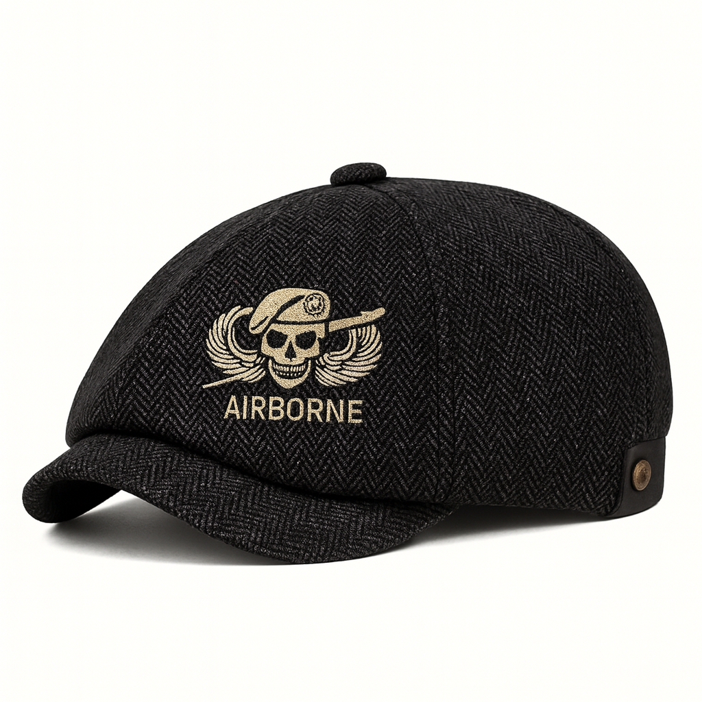 U.S. Army Airborne Scally Cap — Black Herringbone Winged Skull ...
