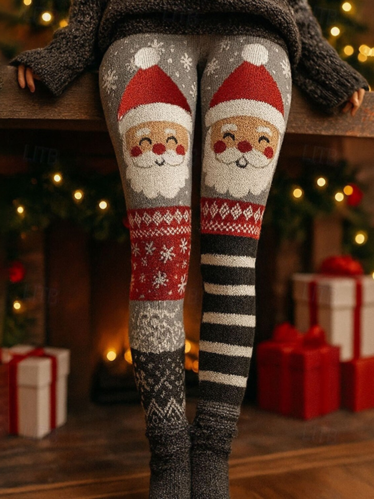 Retro Christmas Tree Santa Claus Stripe Patchwork Art Cozy Knit ...