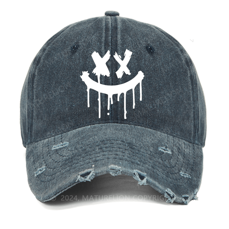 Maturelion x eyed smiley face x eyes smiling Washed Vintage Cap-Maturelion