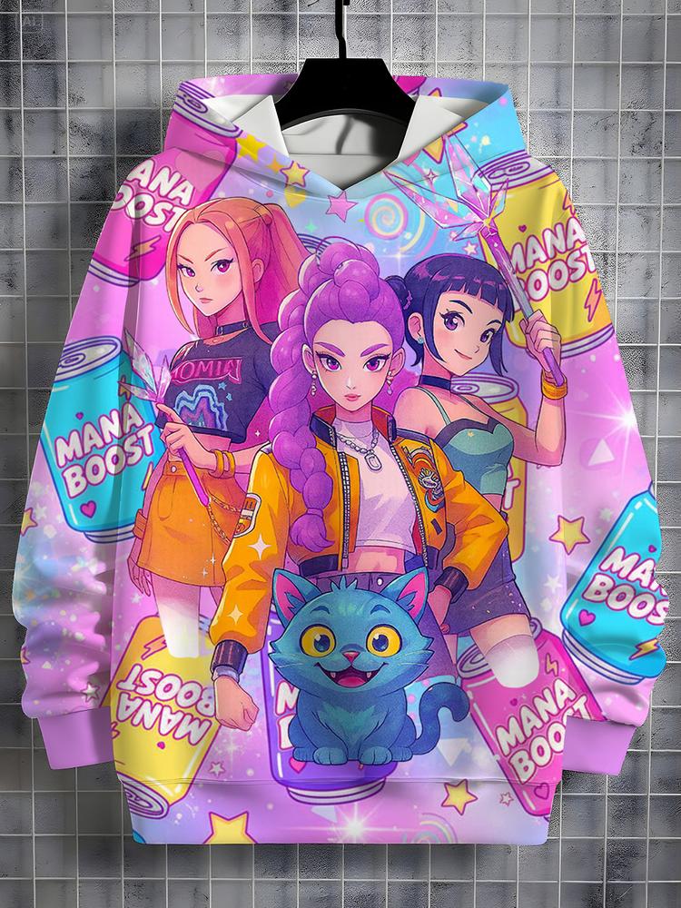 Girls Kpop Demon Hunters Hoodie, Casual Fall Winter Sportswear, Fitted ...