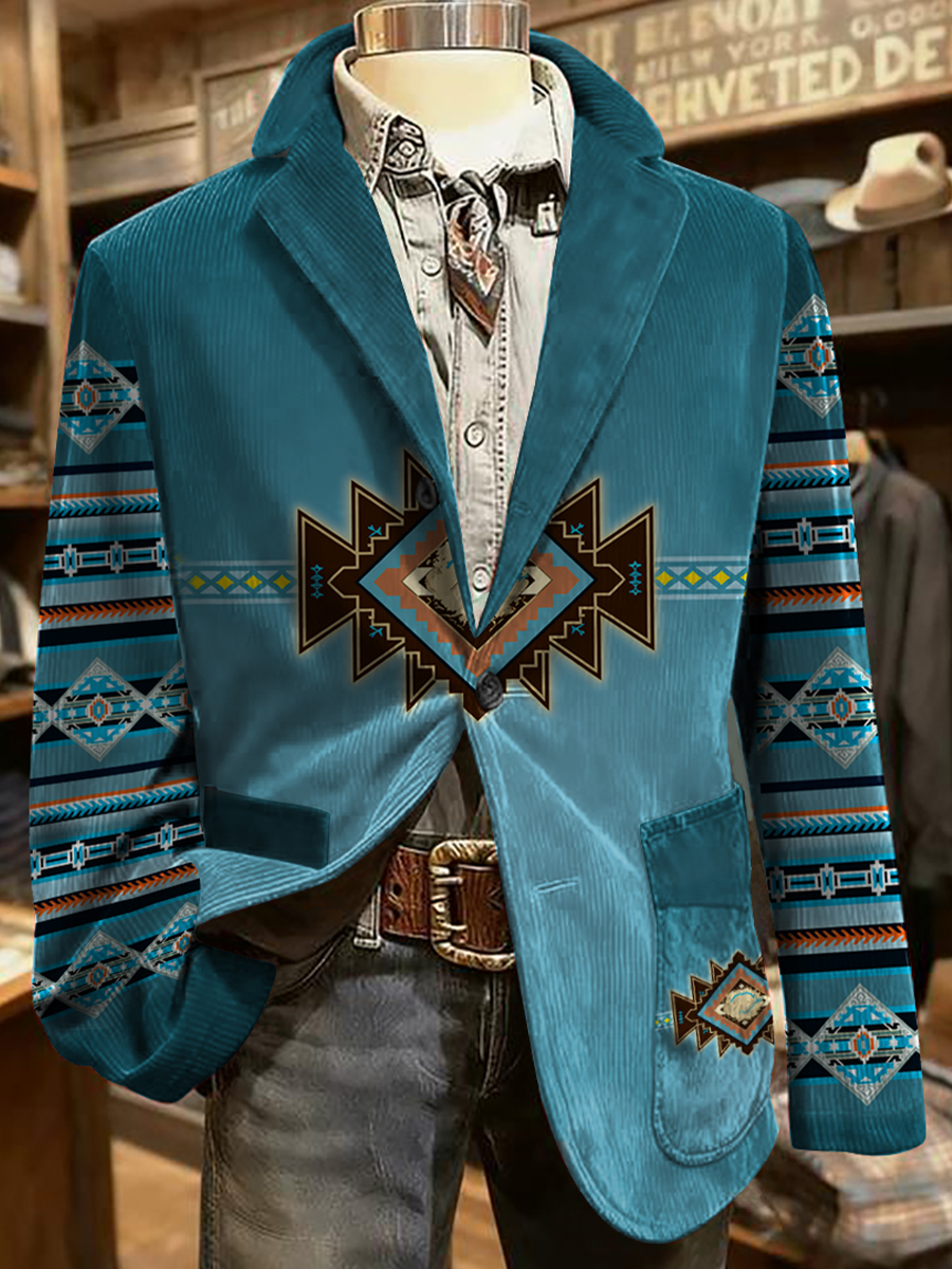 Men's Vintage Western Ethnic Aztec Pattern Corduroy Blazer – usapatriott