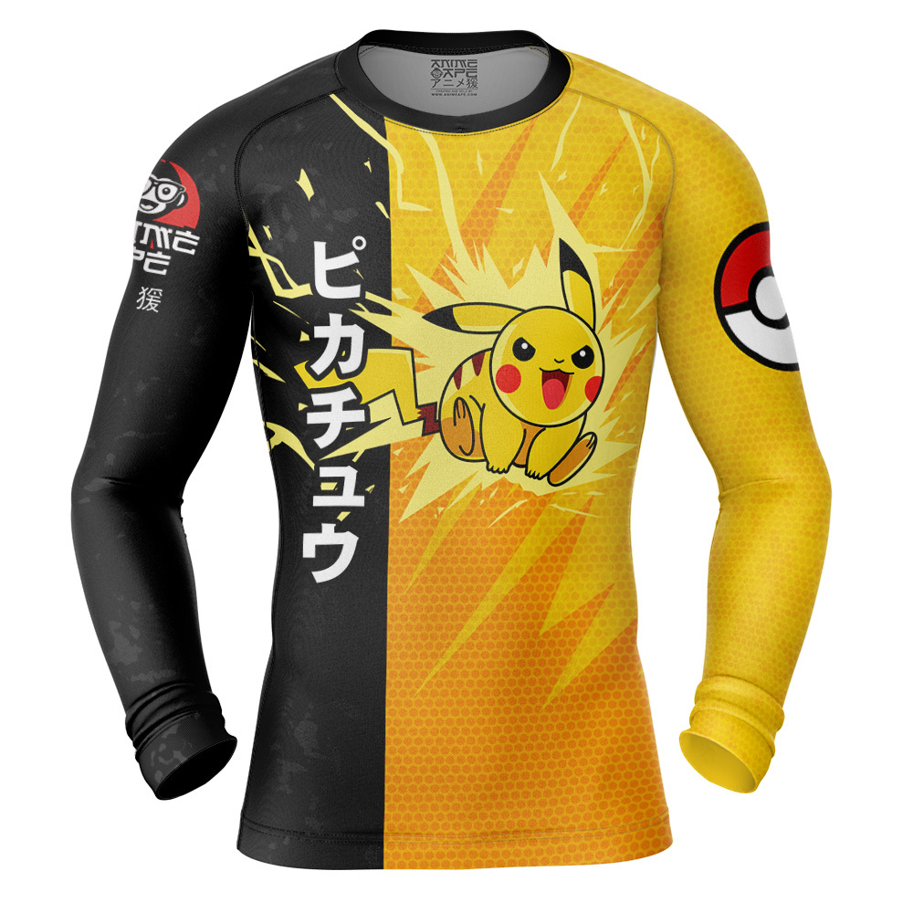 Pikachu Attack Pokemon Long Sleeve Rash Guard Compression Shirt ...
