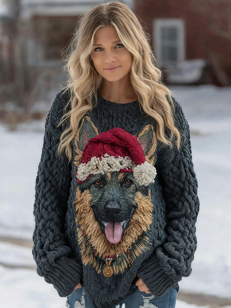 Vintage Cozy Cute German Shepherd Puppy Christmas Chunky Knit Sweater ...