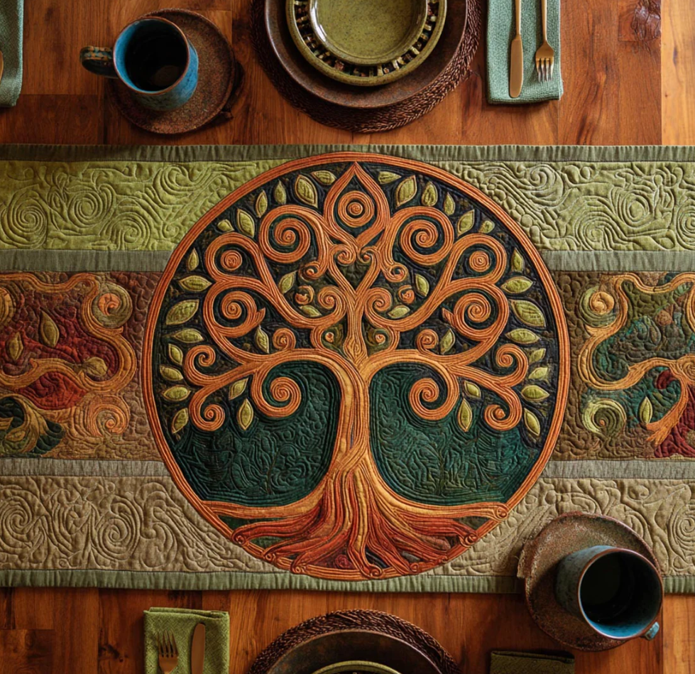 Vintage Tree of Life Series Handcrafted Eco-Friendly Quilted Table ...