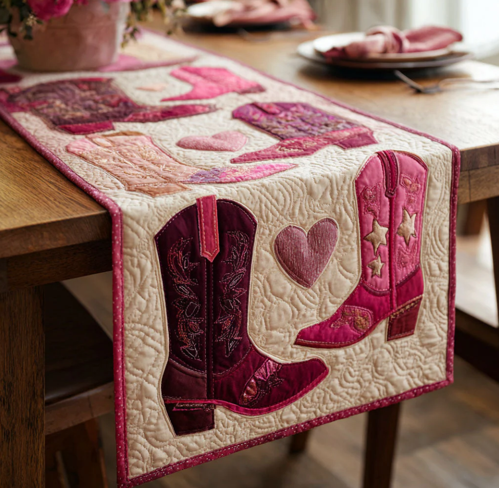 Vintage Cowgirl Style Embroidered Pink Cowboy Hat & Boot Pattern ...