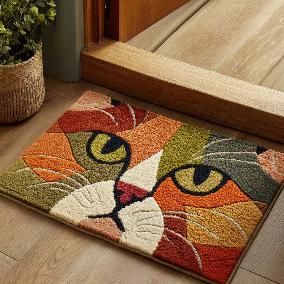 Pop Art Vibrant Style Colorful Abstract Cat Face Pattern Cat Doormat ...