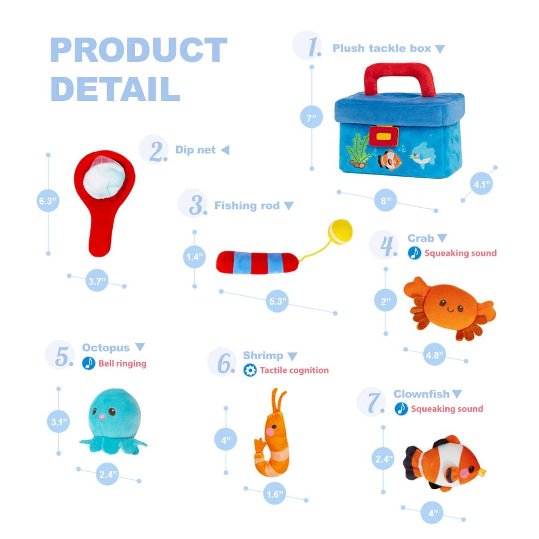 Personalized Plush Fishing Tackle Box, Soft Sensory Toy for 1 2 3 4 5 ...