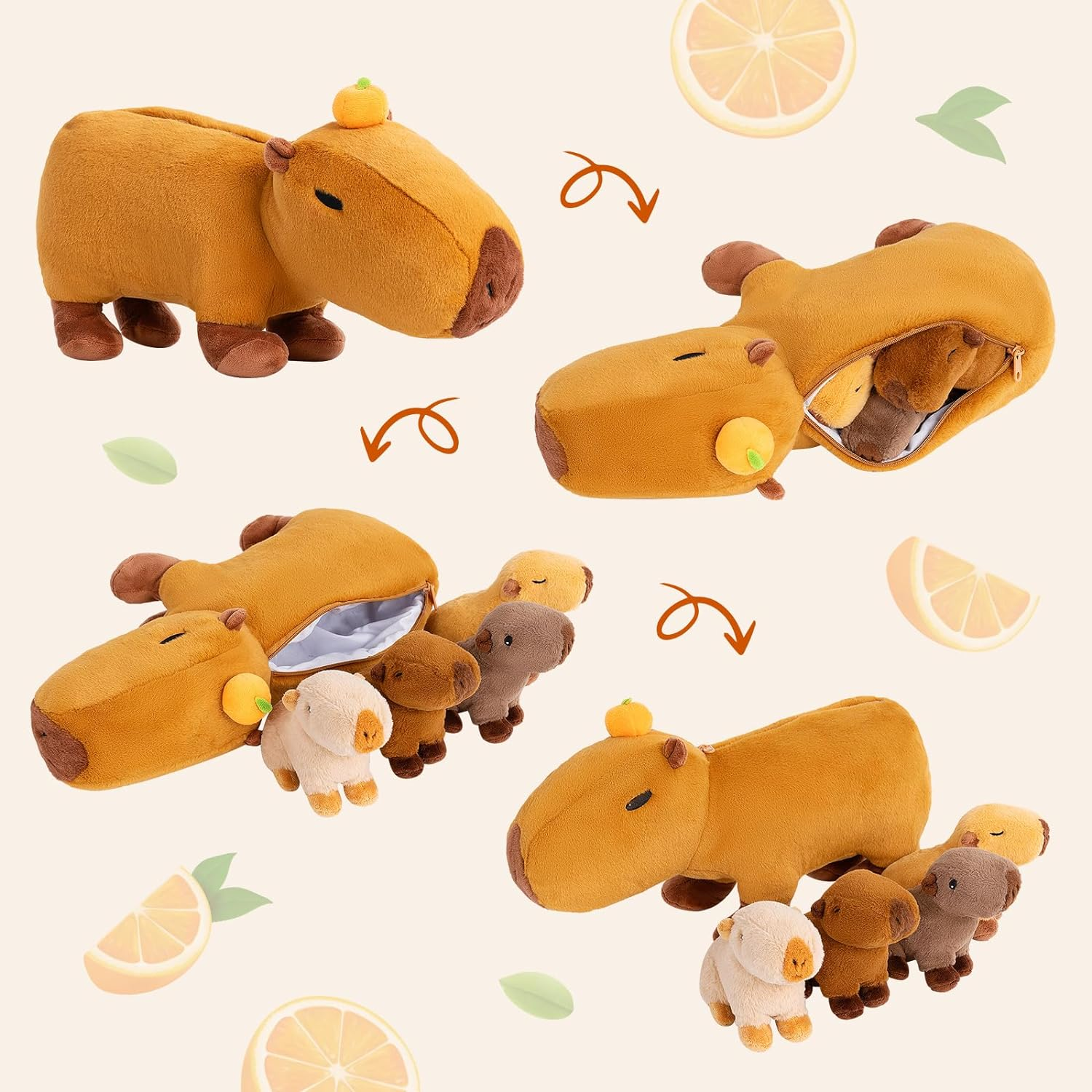 Capibara Peluche, Capybara Stuffed Animal, with 4 Mini Capybara Plush ...