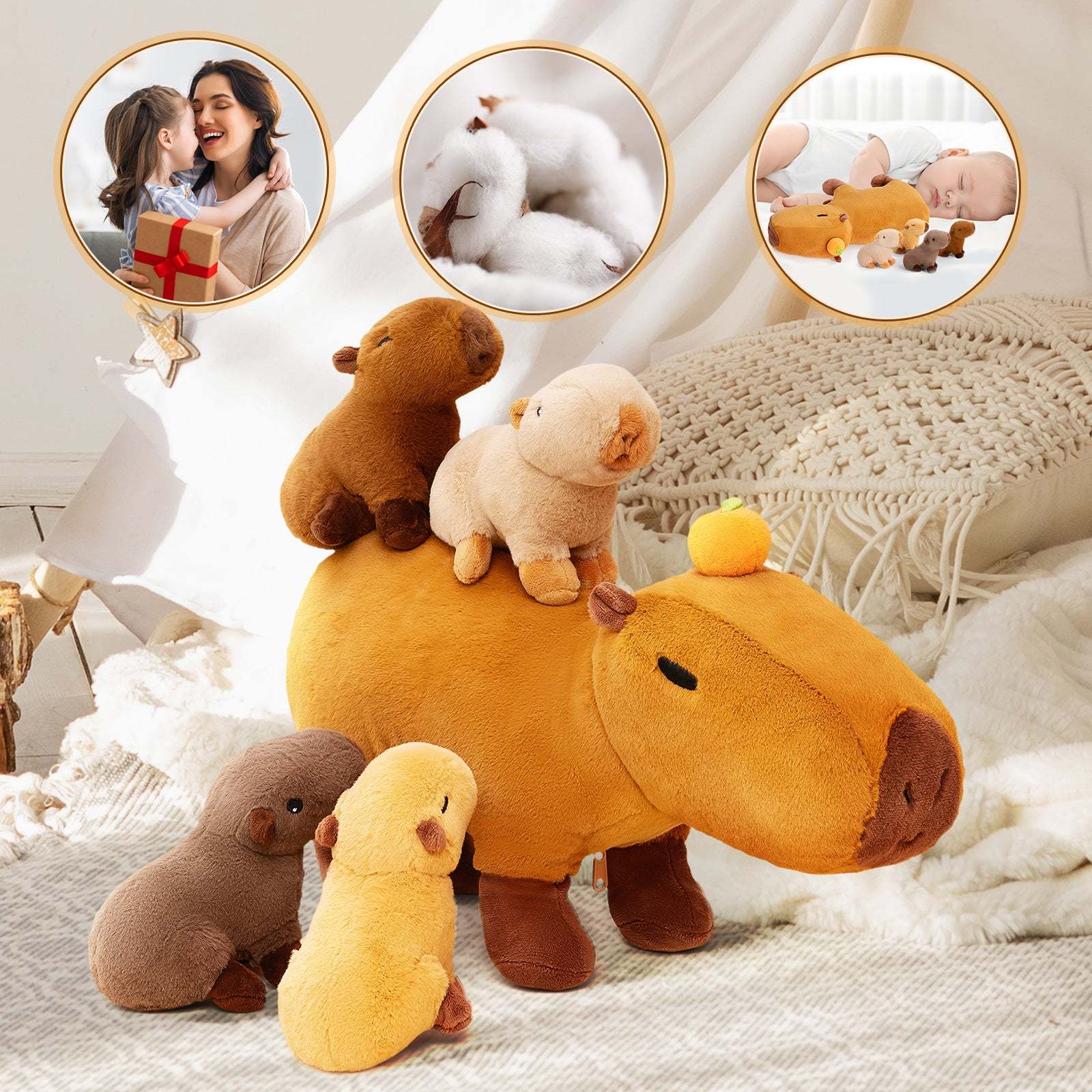 Capibara Peluche, Capybara Stuffed Animal, with 4 Mini Capybara Plush ...