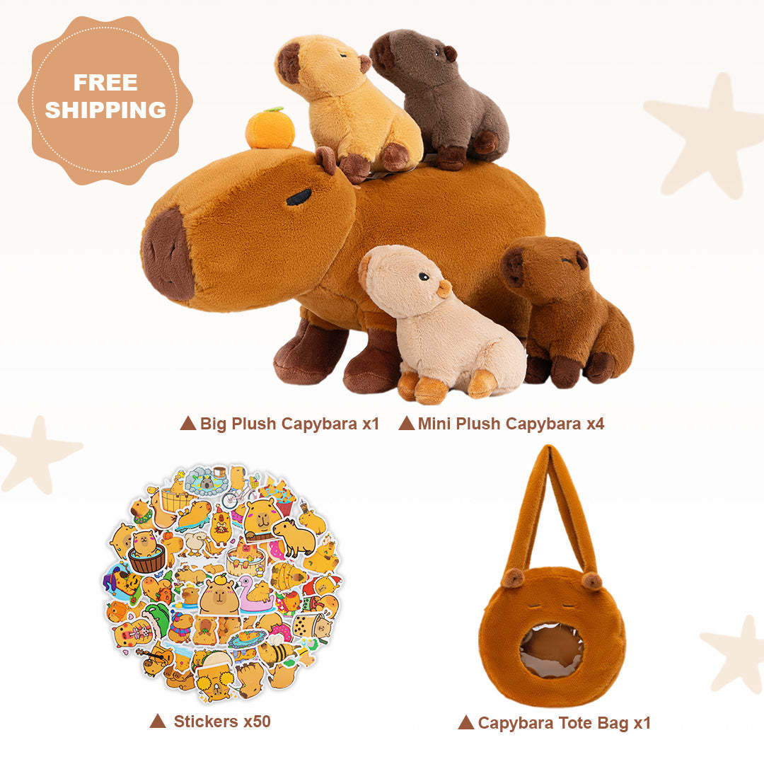 Capibara Peluche, Capybara Stuffed Animal, with 4 Mini Capybara Plush ...