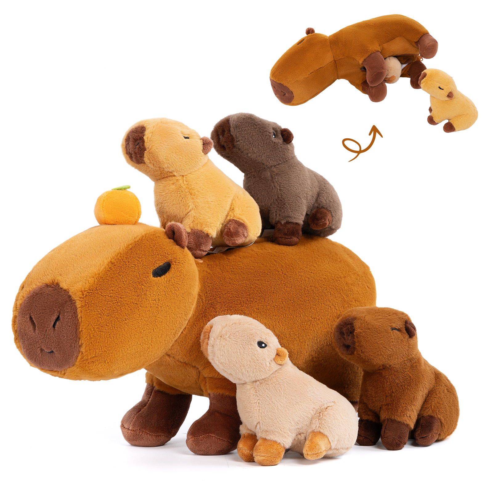 Capibara Peluche, Capybara Stuffed Animal, with 4 Mini Capybara Plush ...