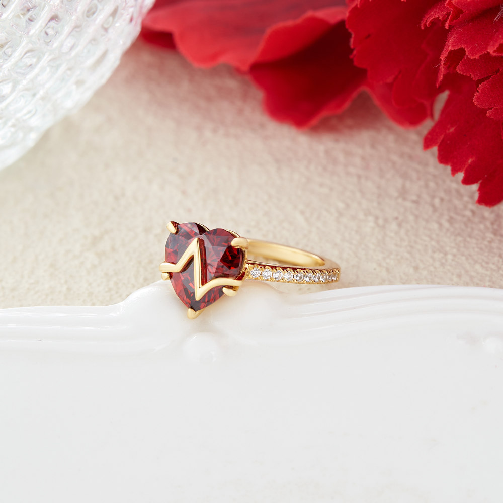Heart Cut Ruby Red 925 Sterling Silver Heartbeat Engagement Ring ...