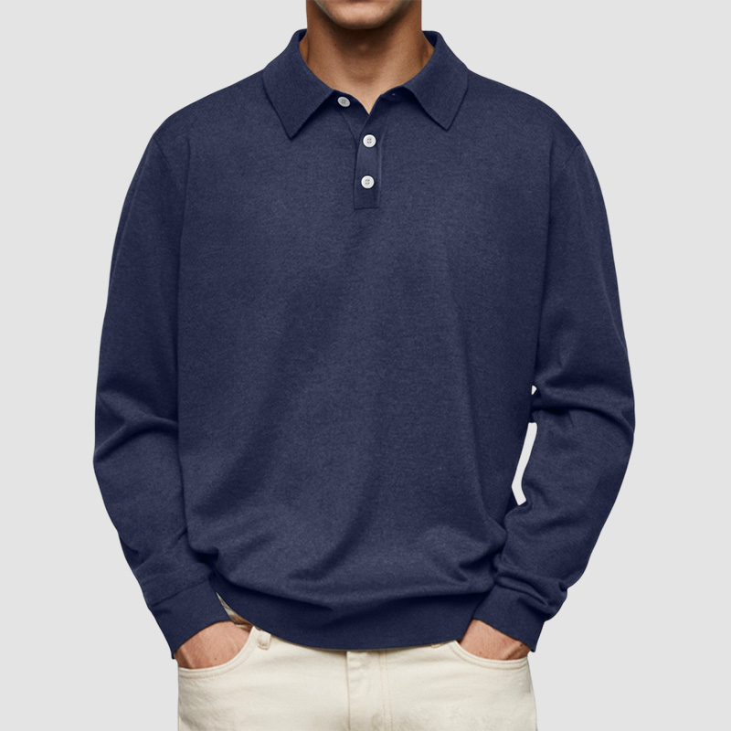 Men's Casual and Comfortable Solid Color Lapel Long Sleeve POLO Shirt ...