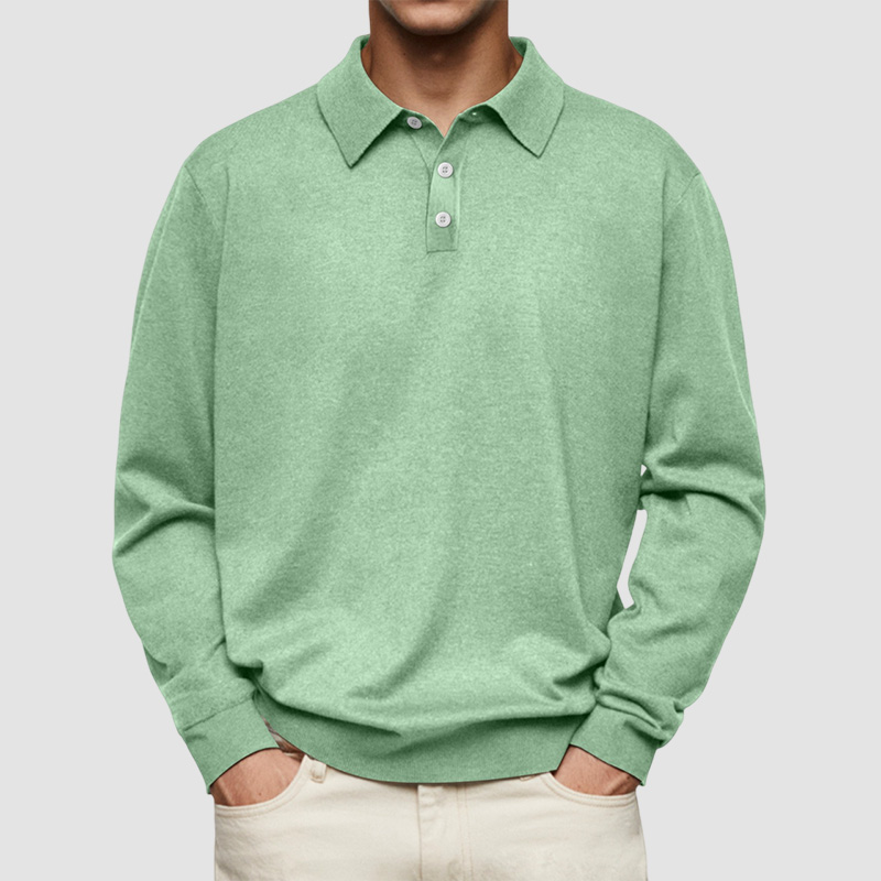 Men's Casual and Comfortable Solid Color Lapel Long Sleeve POLO Shirt ...