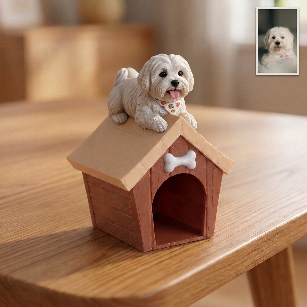 Cute 3D Custom Mini Ornaments – Pets on Doghouse | Resin Figurine for ...
