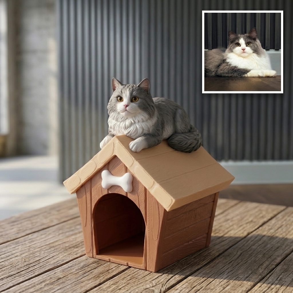Cute 3D Custom Mini Ornaments – Pets on Doghouse | Resin Figurine for ...