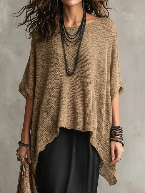 Women's Simple Oversized Knit Sweater With Asymmetrical Hem Design ...