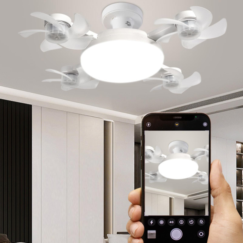 Foldable 4 Head Ceiling Fan Light with Remote, E26 E27 Socket Fan 3 ...