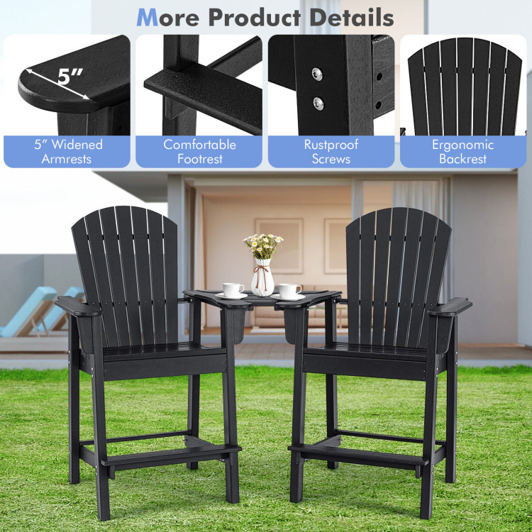 2 Pieces HDPE Tall Adirondack Chair with Middle Connecting Tray with Umbrella Hole and 3 Adapters 1.3 1.6 1.9 CASAINC