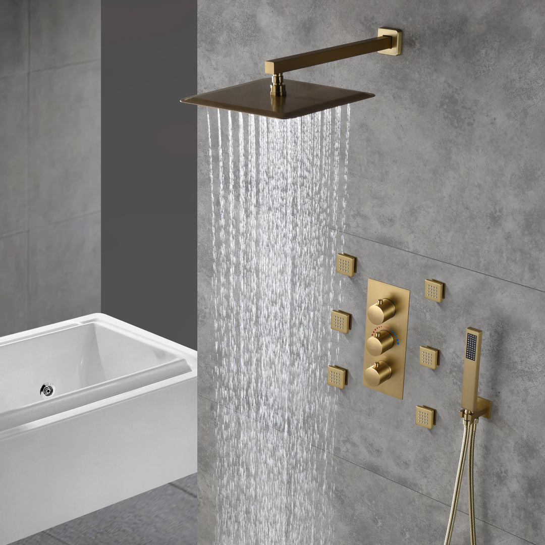 12" Thermostatic Complete Shower System with 6 Body Jets Valve Included