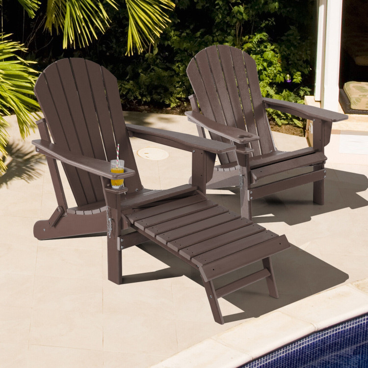 Patio All Weather Folding Adirondack Chair with Pull Out Ottoman