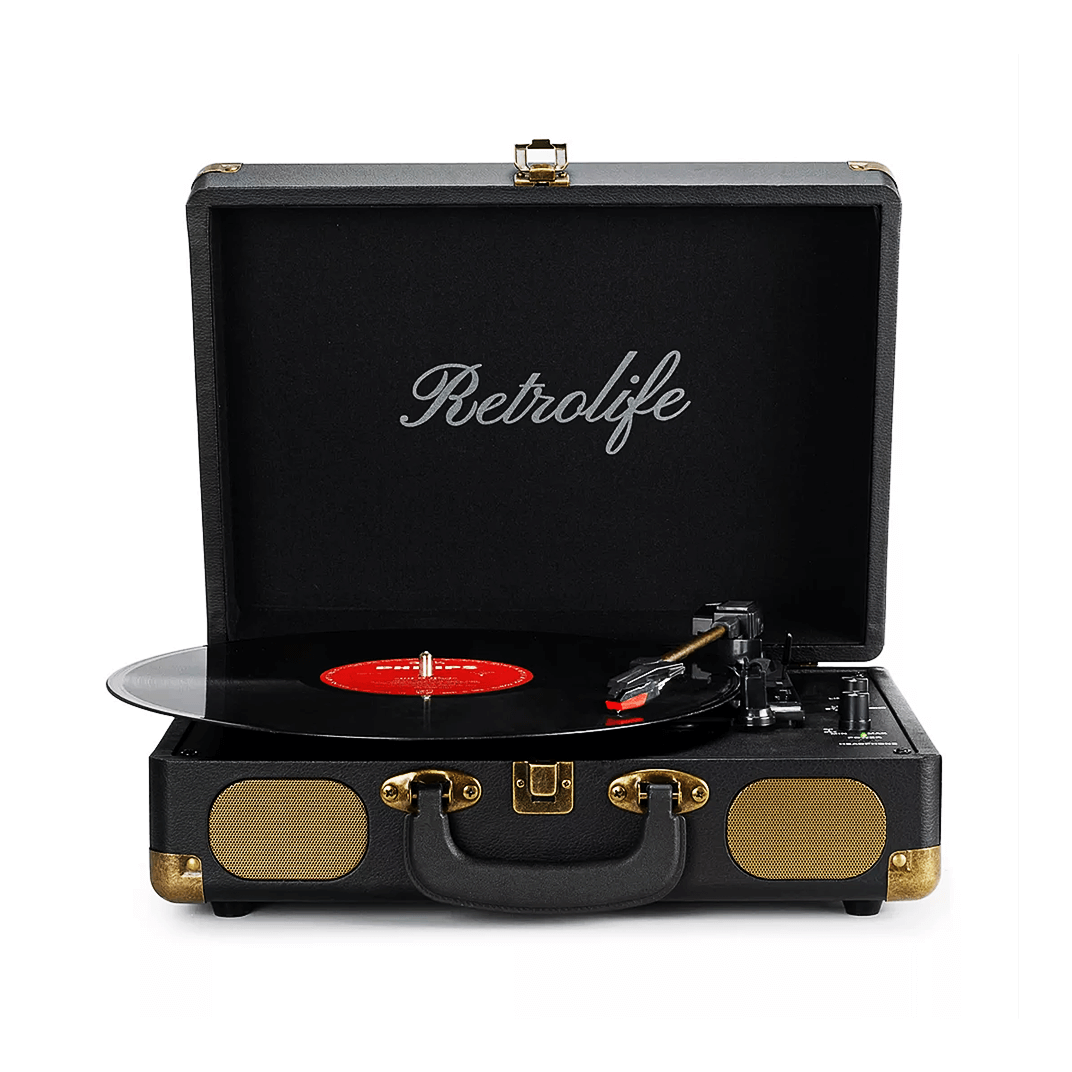 Belt-Driven Vintage Portable Turntable with Wireless Bluetooth R609
