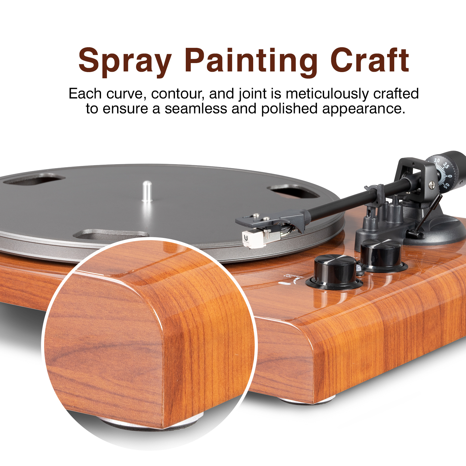 Wooden Turntable with Bluetooth Input/Output & MM Cartridge UD009 ...