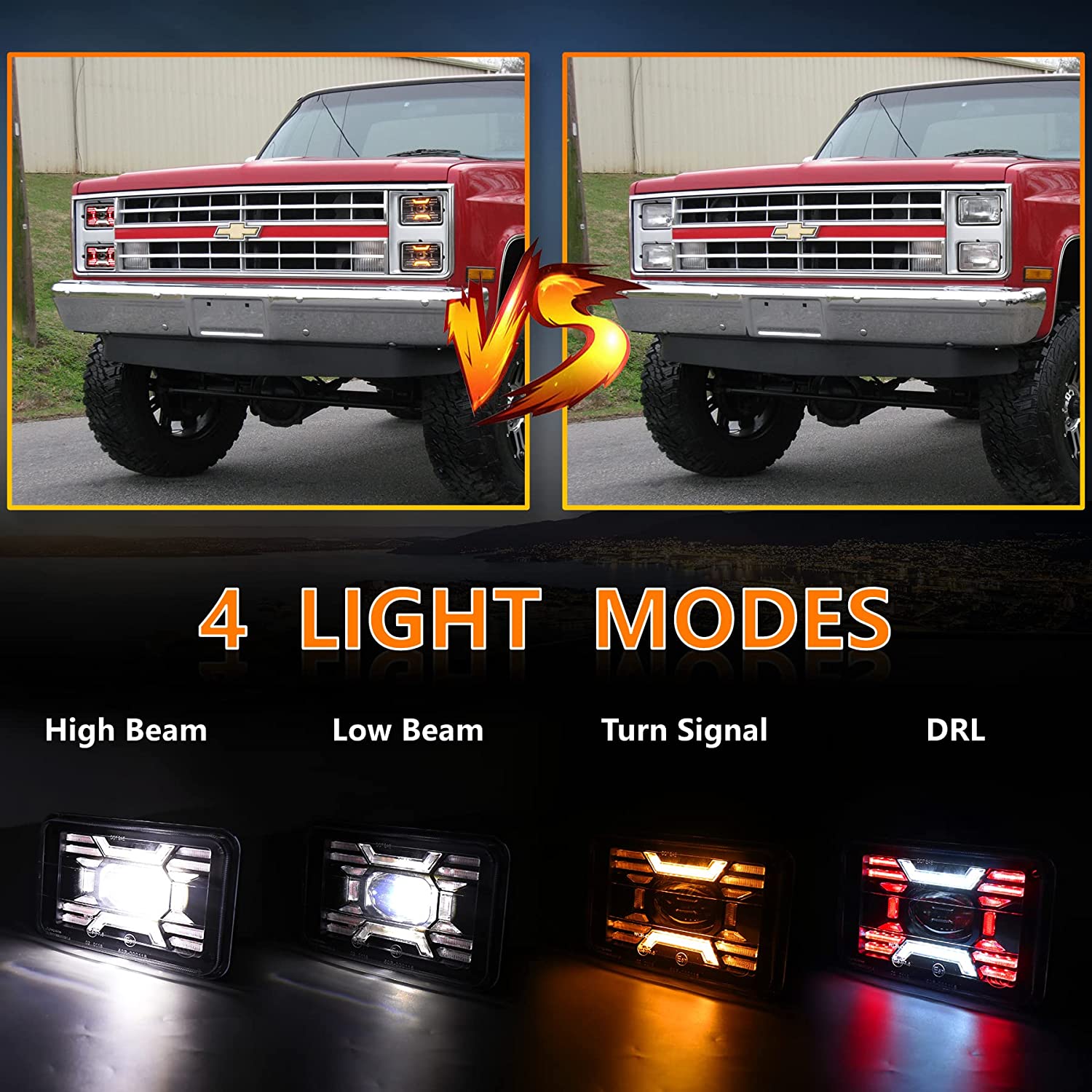 4x6 LED Headlights, 4x6 Unique X Design Sealed Hi/Lo Beam Rectangular