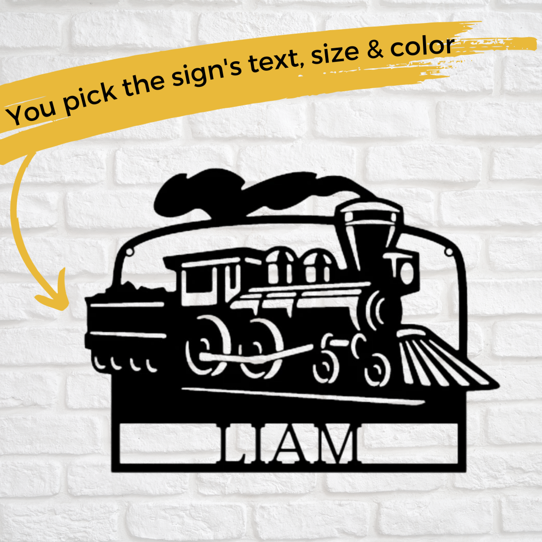 Train Sign- Personalized Metal Name Sign - Coal Train Monogram