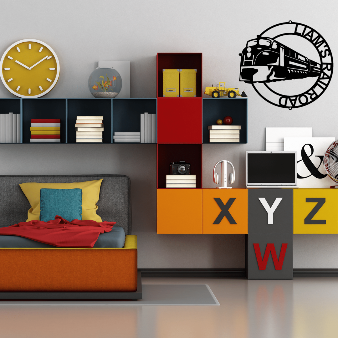 Train Sign - Personalized Metal Name Sign - Modern Train Monogram