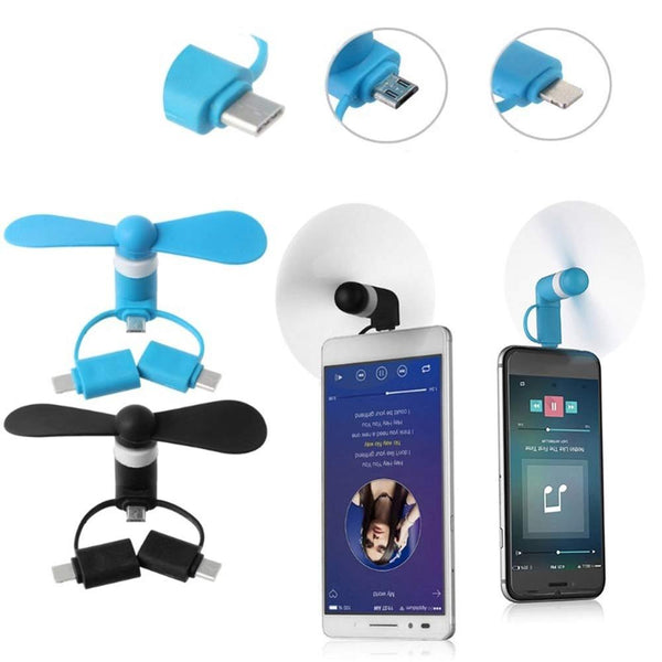 Custom 3-in-1 Mini fan For Android, iPhone and Type C Device