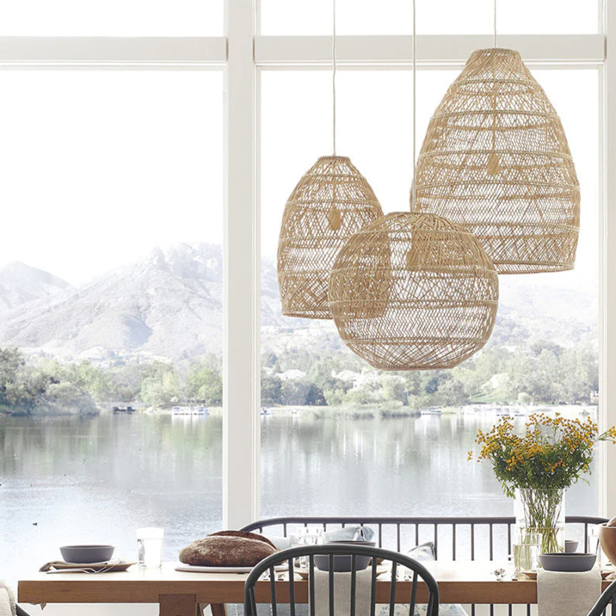 Wabi-sabi Basket Weave Light Fixture Beautiful Rattan Chandelier Lamp