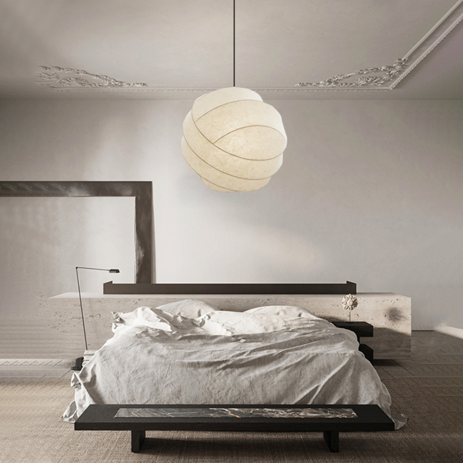 Japanese Modern Large Silk Pendant Light Chic Wabi-Sabi Fabric Chandel