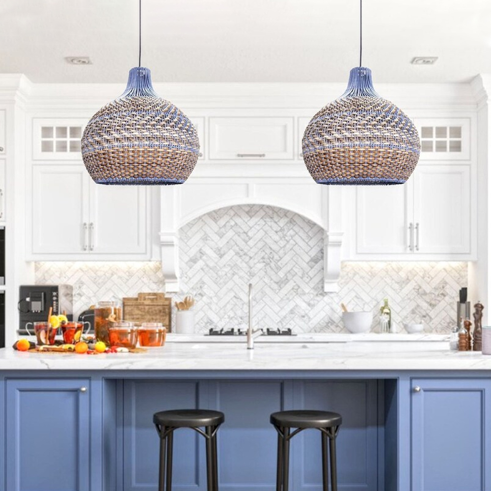 Hamptons Blue Rattan Pendant Light
