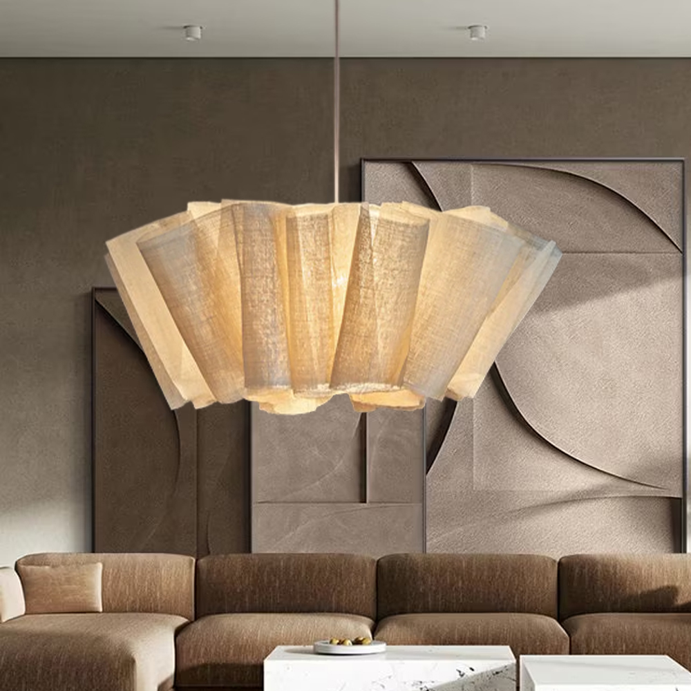 Nordic Fabric Pendant Light Lampshade Vintage Handmade Pleated Chandel