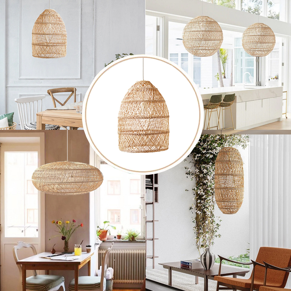 Wabi-sabi Basket Weave Light Fixture Beautiful Rattan Chandelier Lamp