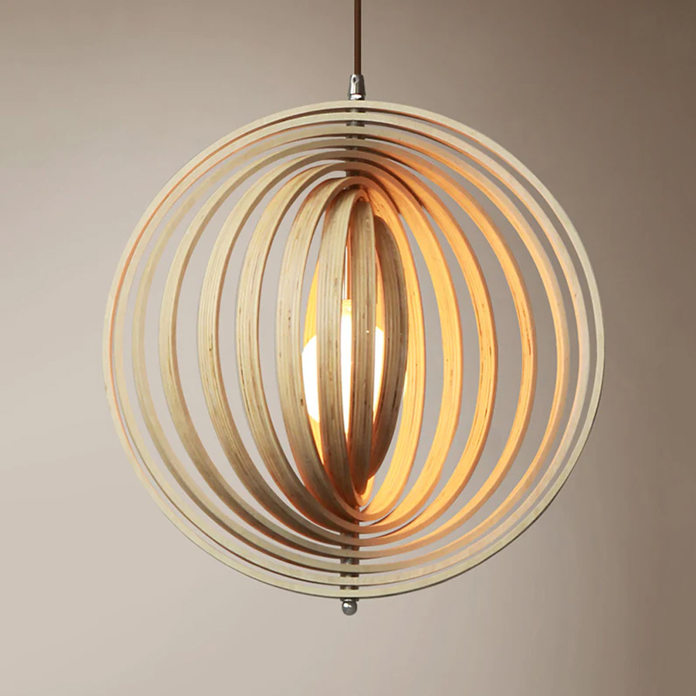 Danish Wood Round Globe Pendant Light Fixture Shade