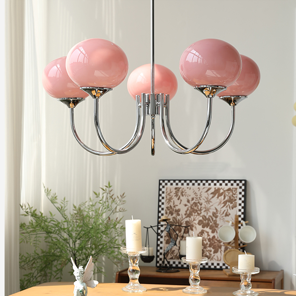 Milk Pink/W Glass Pendant Light Bauhaus Vintage Bubble Chandelier for