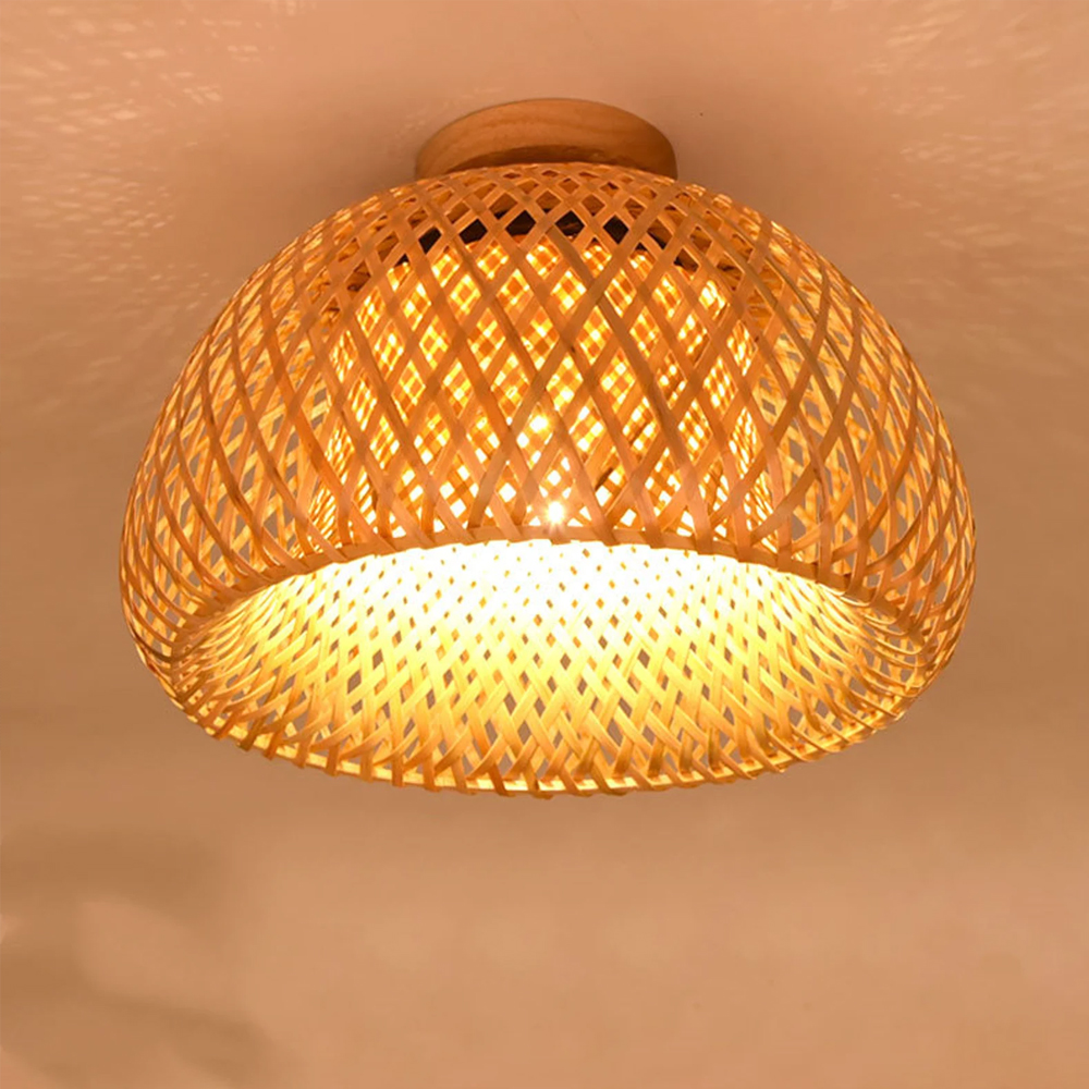 Creative Bamboo Ceiling Lamps Handwoven Wicker Flush Mount Light Fixtu