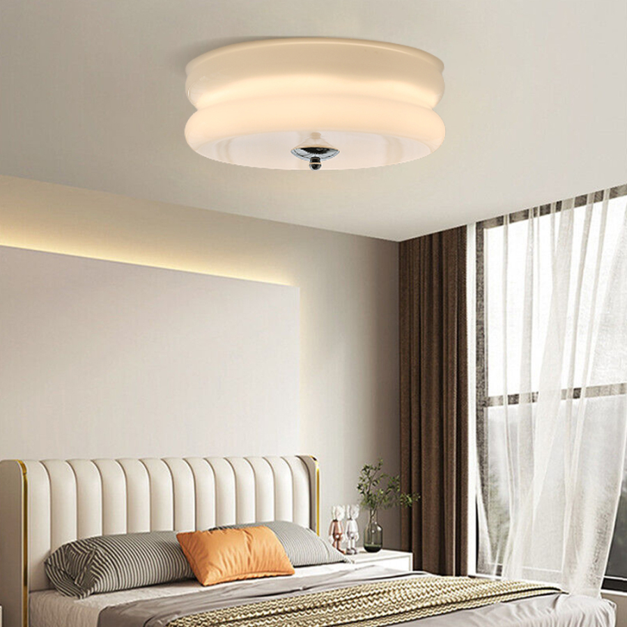 Mid Century Modern Ceiling Light Living Room Cream Glass Chandelier Fl