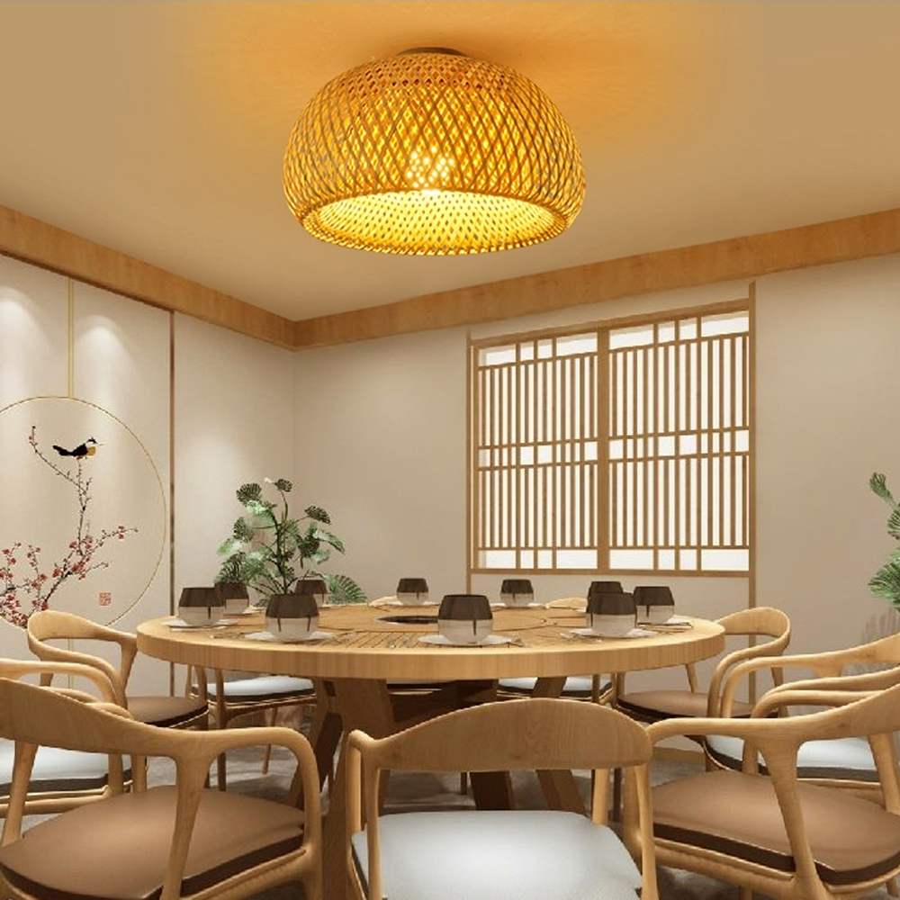 Creative Bamboo Ceiling Lamps Handwoven Wicker Flush Mount Light Fixtu