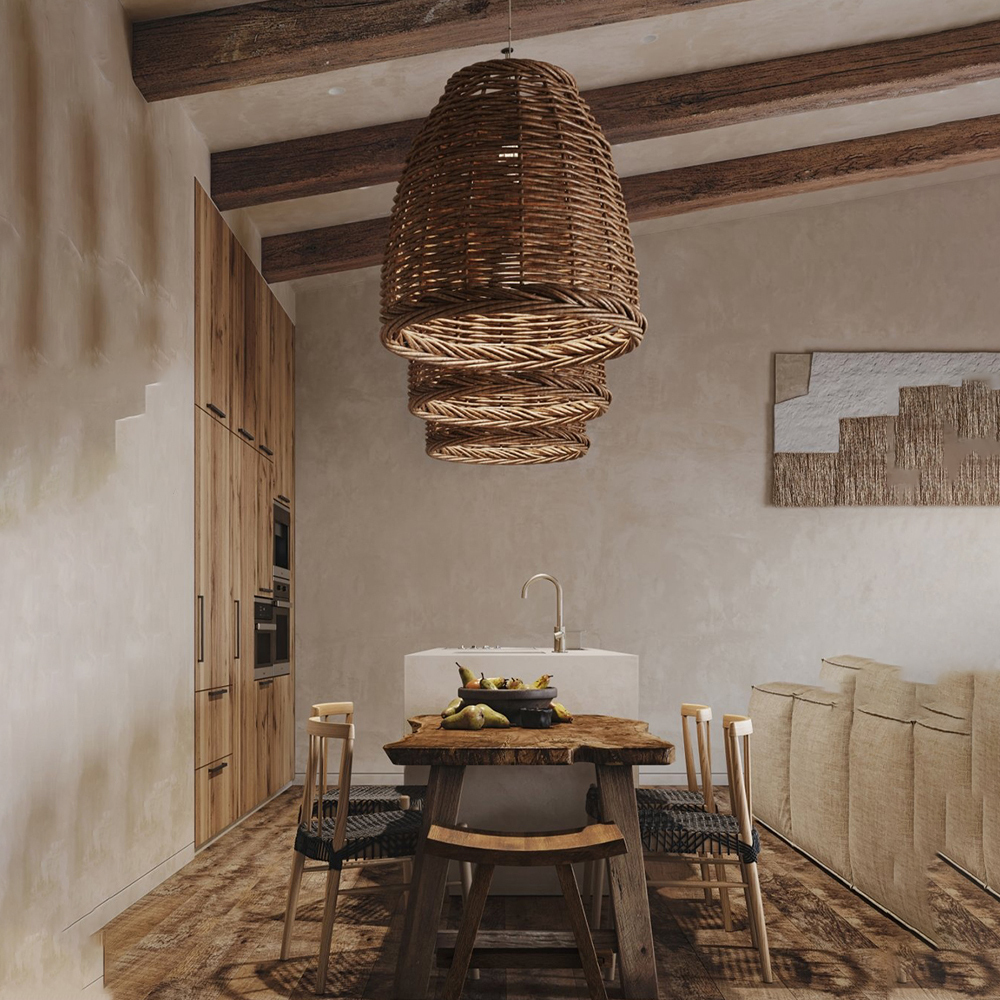 Wabi-sabi Vintage Pastoral Basket Weave Light Pendant Dining Room Ratt ...