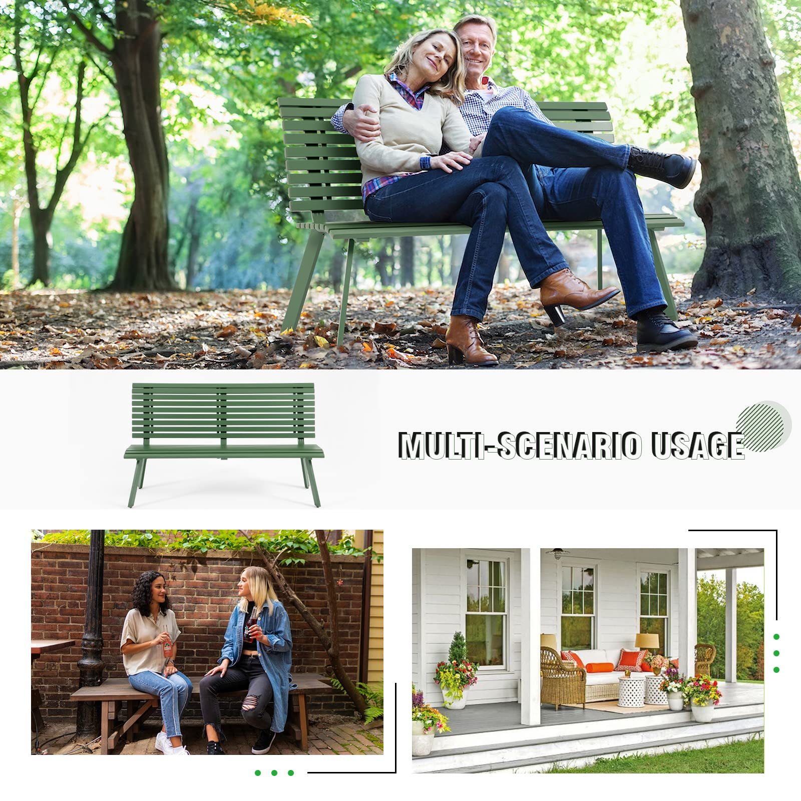Aluminum Outdoor Garden Bench with Backrest Patio Park Seating