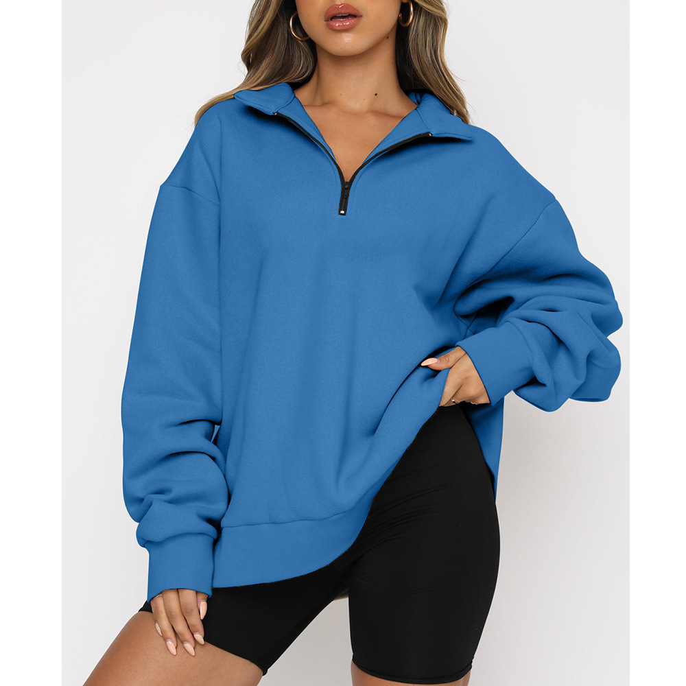 Womens Oversized Half Zip Pullover Long Sleeve Sweatshirt